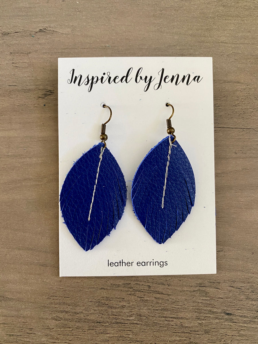 Blue leather earrings store